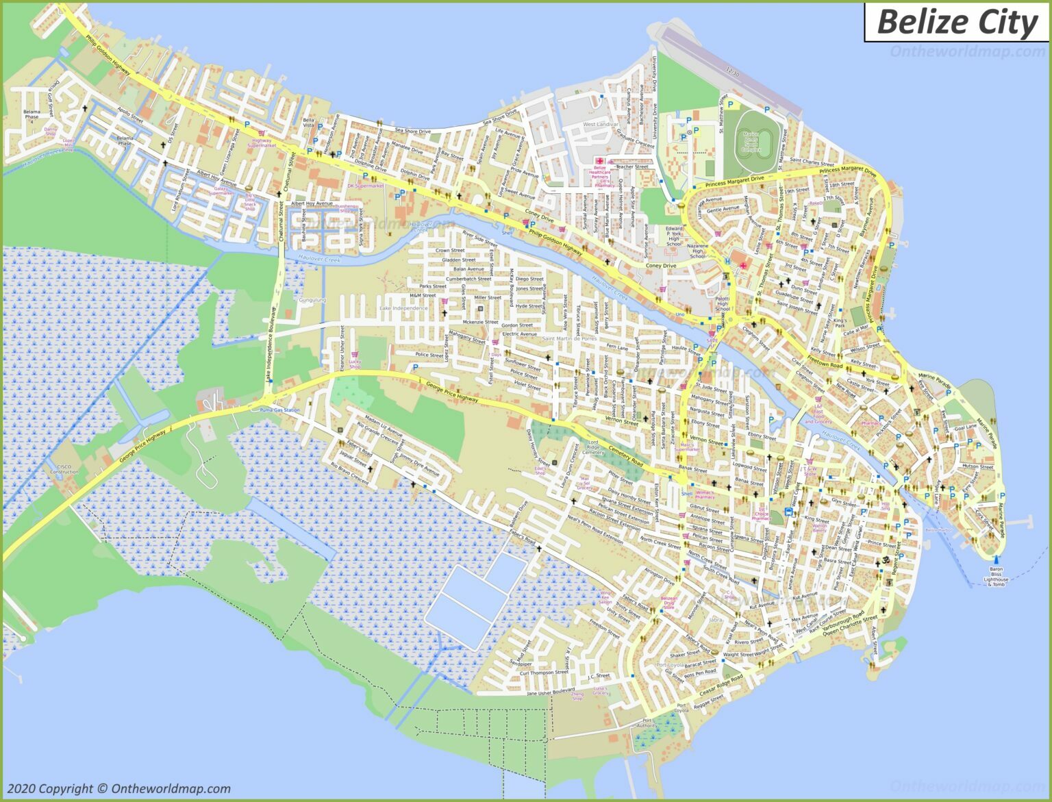 Tourist Map of Belize: Belize City Map Popular Destinations